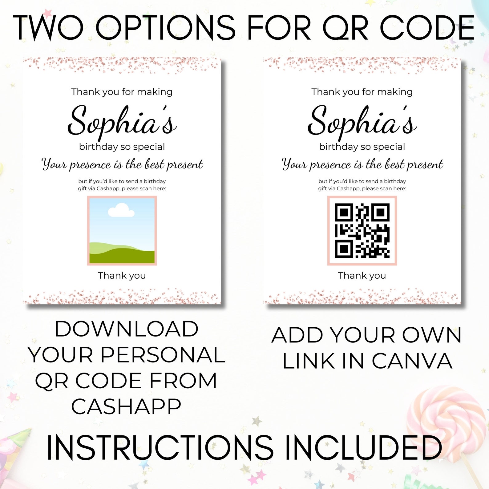 Rose Gold Birthday Cashapp Poster for Teen/tween With QR Code: Perfect ...