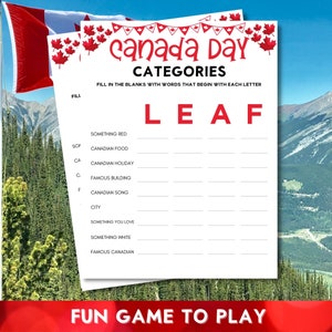 Canada Day Categories Game, Printable, Instant Download, Party Game ...