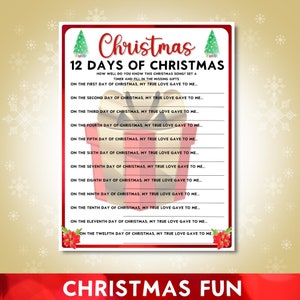 12 Days of Christmas Printable Quiz, Digital Download, Party Game ...