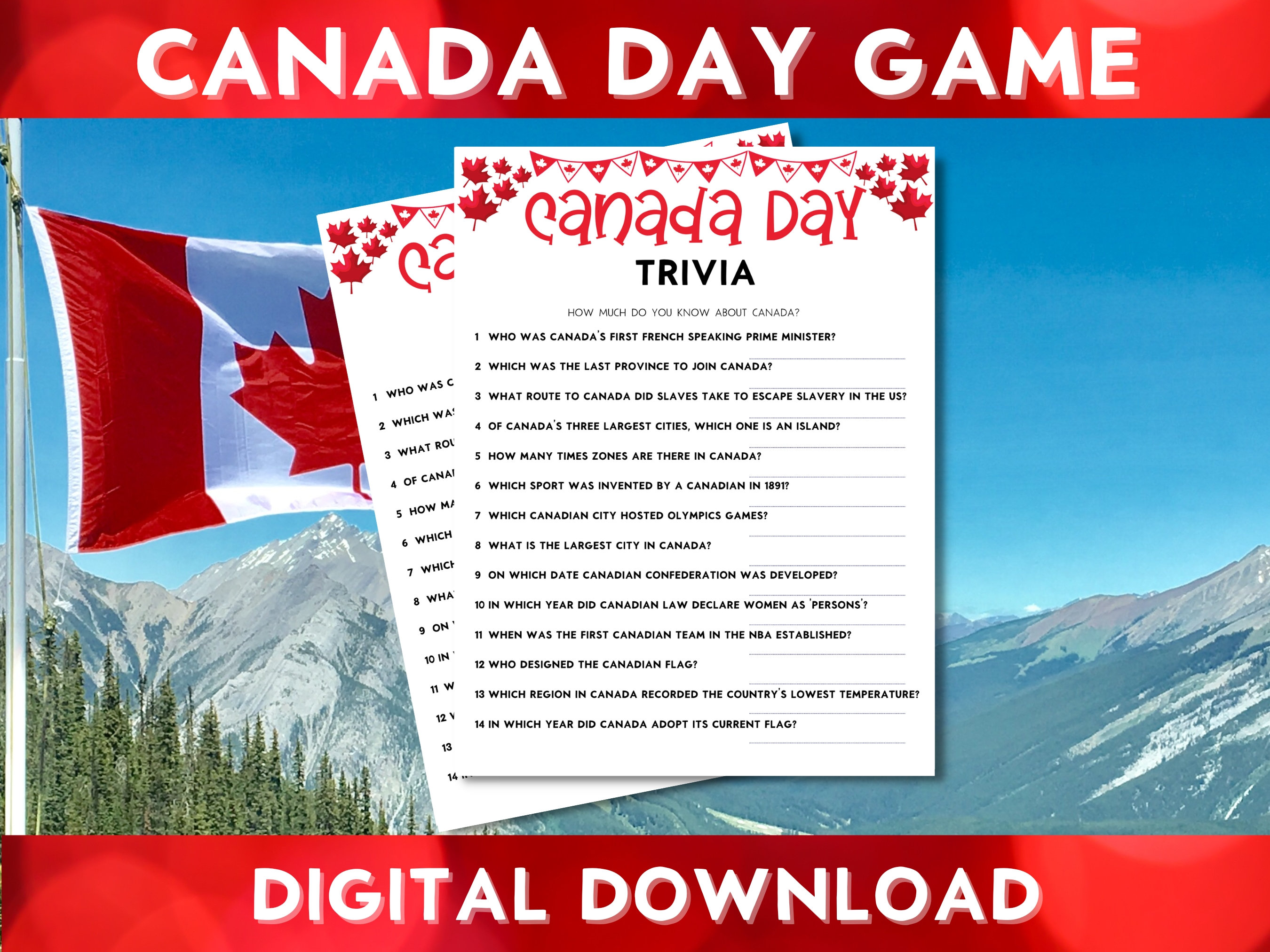 Canada Day Trivia Quiz Game, Printable, Instant Download, Party Game ...