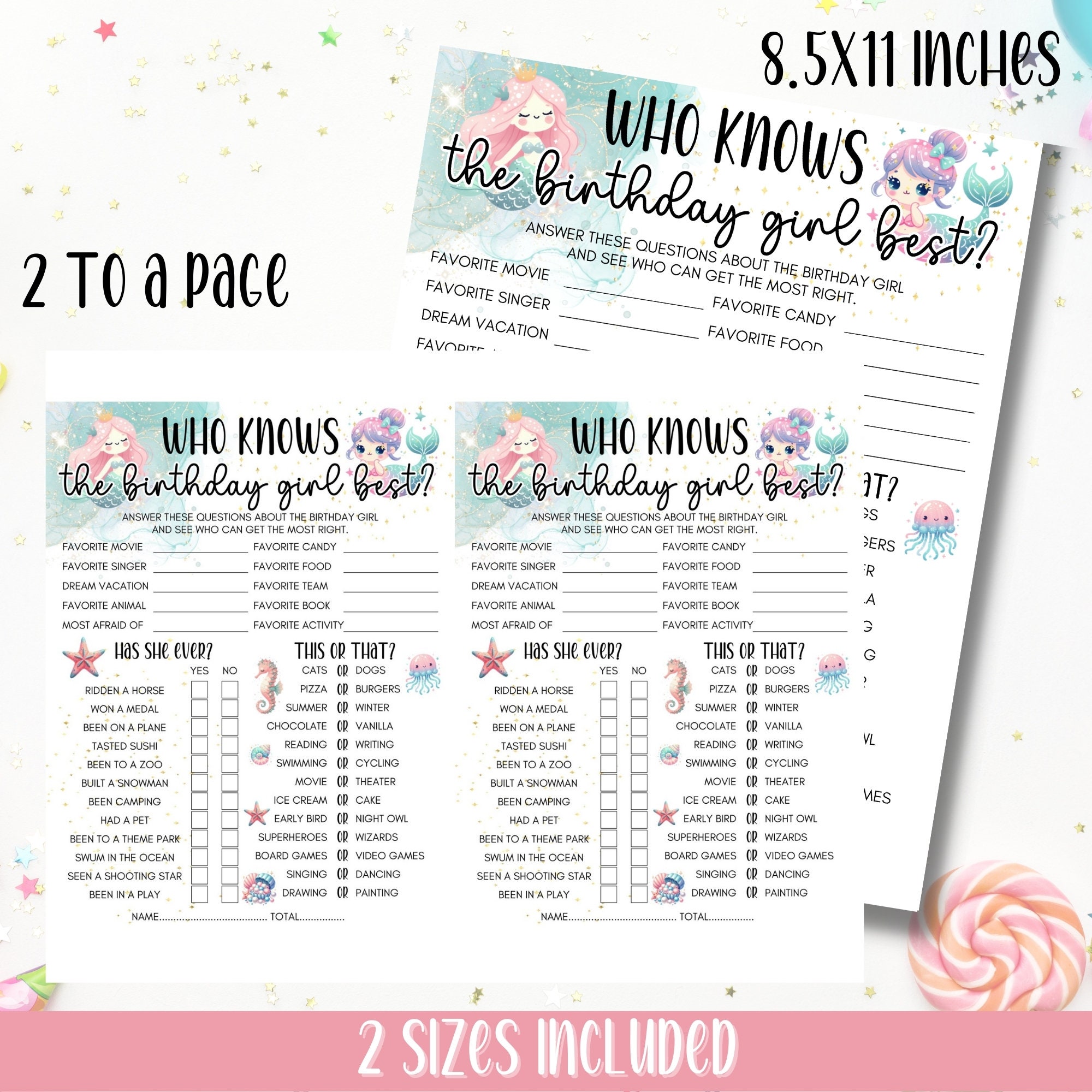 Who Knows the Birthday Girl Best, Editable Printable Mermaid Birthday ...