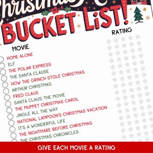 Christmas Movie Bucket List, Family Movie Night Printable, Editable ...