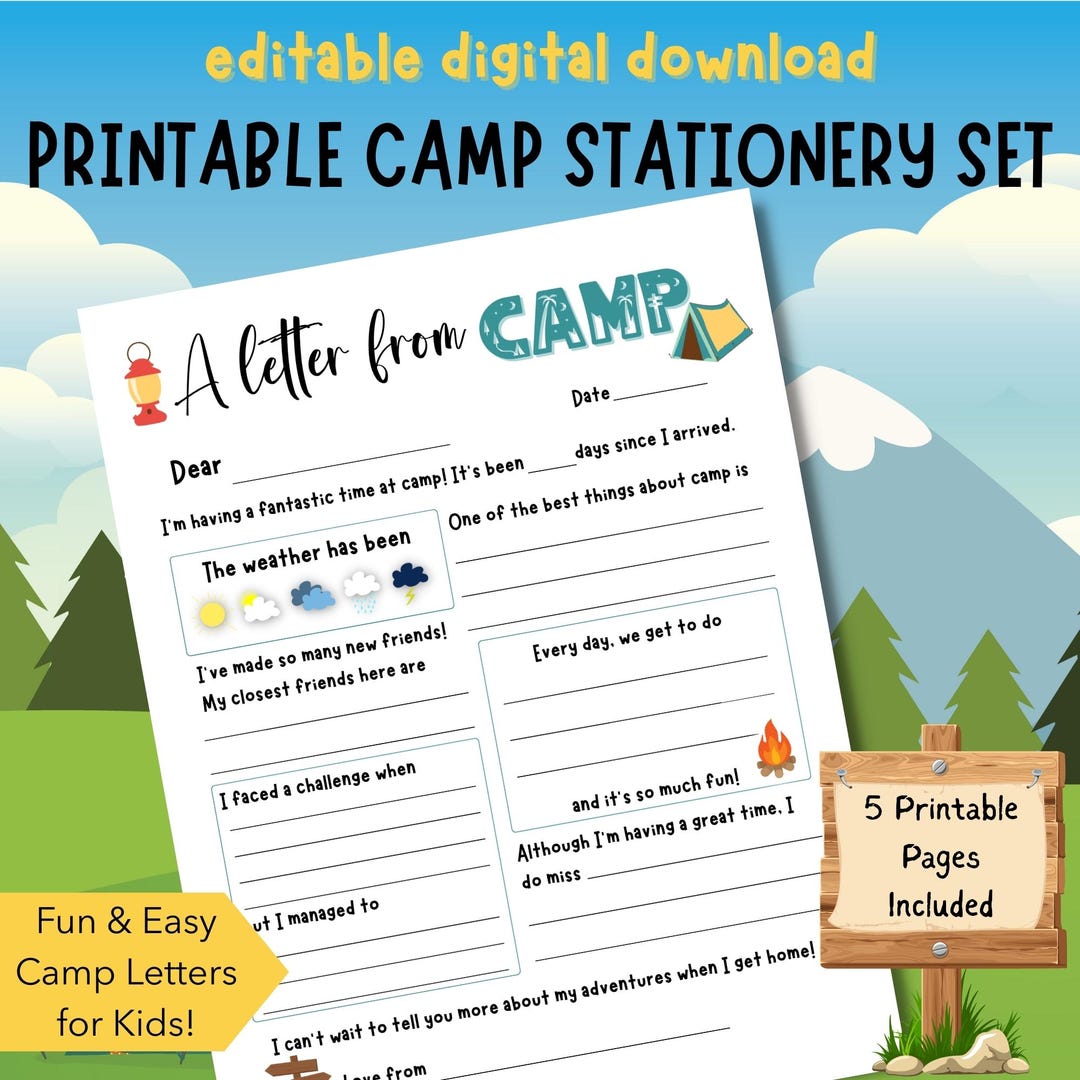 Printable Camp Letter for Kids, Summer Camp Stationery Set, Fill-in-the ...