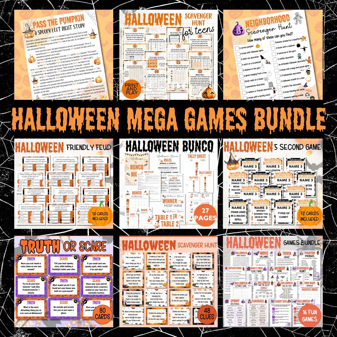 Halloween Mega Games Bundle, Printable Party Games for Kids and Adults ...