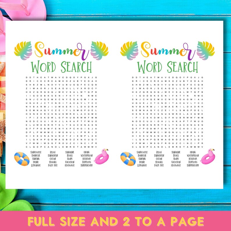 Summer Word Search Game Printable Activity Pool Party - Etsy