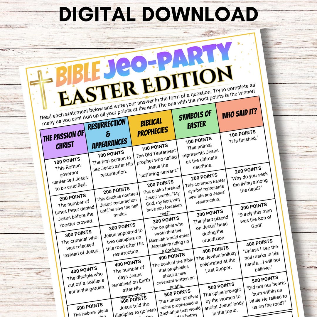 Bible Jeopardy Game Easter Edition, Fun Bible Trivia for Family ...