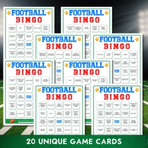 Football Bingo, 20 Unique Bingo Cards, Football Activity, Kid's ...