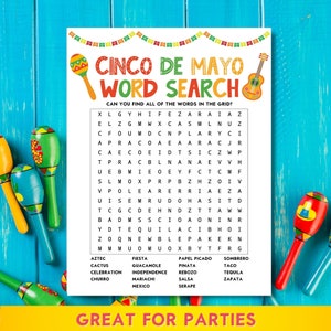 Cinco De Mayo Printable Word Search, Fiesta Party, Family Game Night ...