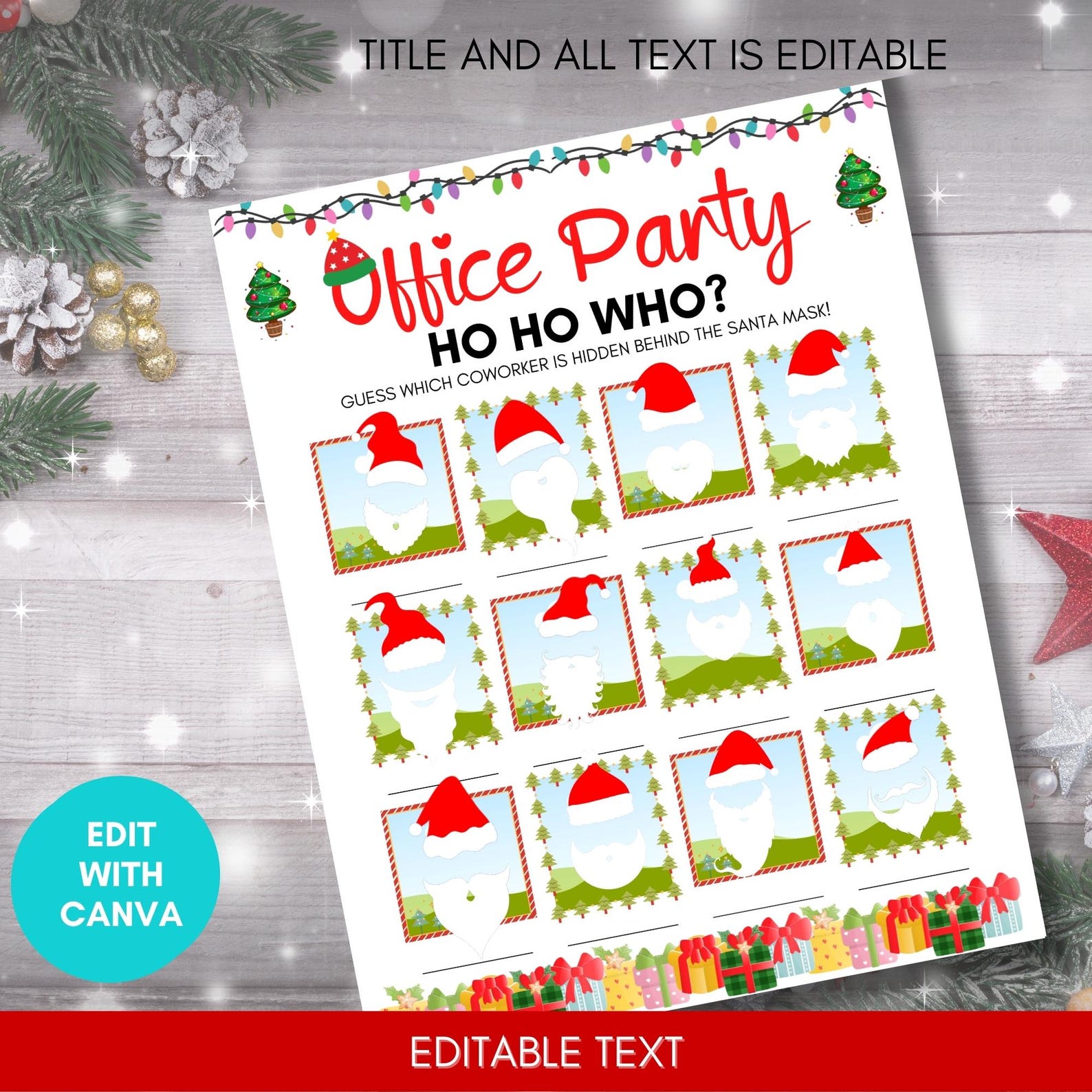 Office Party Christmas Game, Ho Ho Who, Editable Canva Template, Guess ...