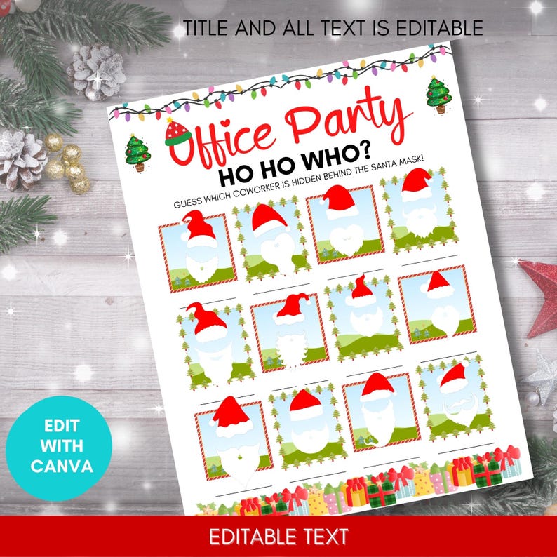 Office Party Christmas Game, Ho Ho Who, Editable Canva Template, Guess ...