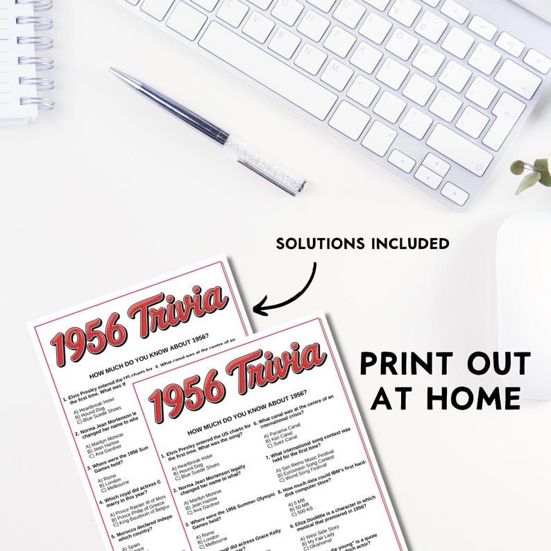 1956 Trivia Game, 70th Birthday Party Activities, Printable Fun Facts ...