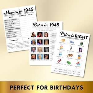 80th Birthday Party Games, Born in 1945, Printable 10 Game Bundle ...