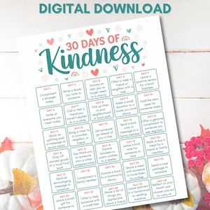 30 Days of Kindness Calendar, Thanksgiving Countdown, Acts of Kindness ...