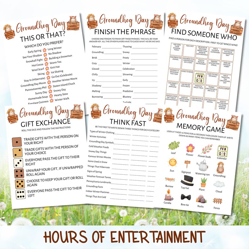 Groundhog Day Games, 16 Game Printable Bundle, Party Idea, February 2nd ...