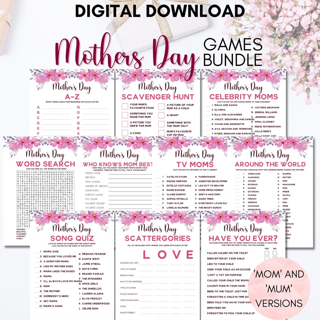 Printable Mother's Day Games Bundle, Mother's Day Quiz, Family Game ...