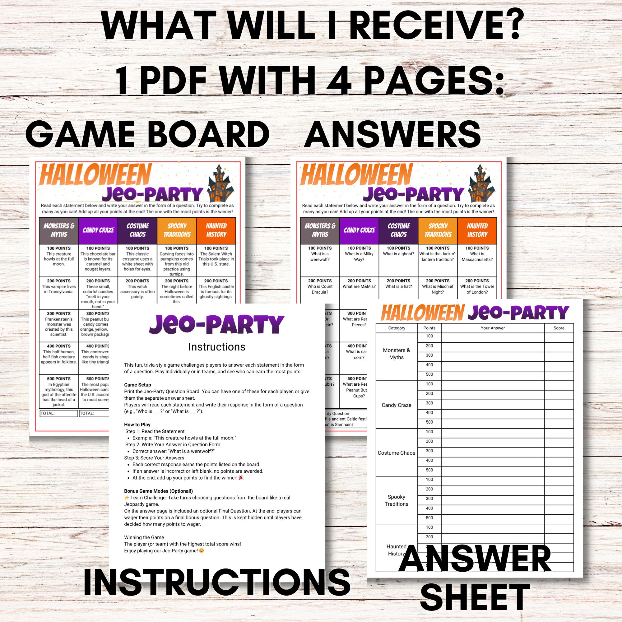 Classic Halloween Jeopardy Game – Printable Trivia for Parties ...
