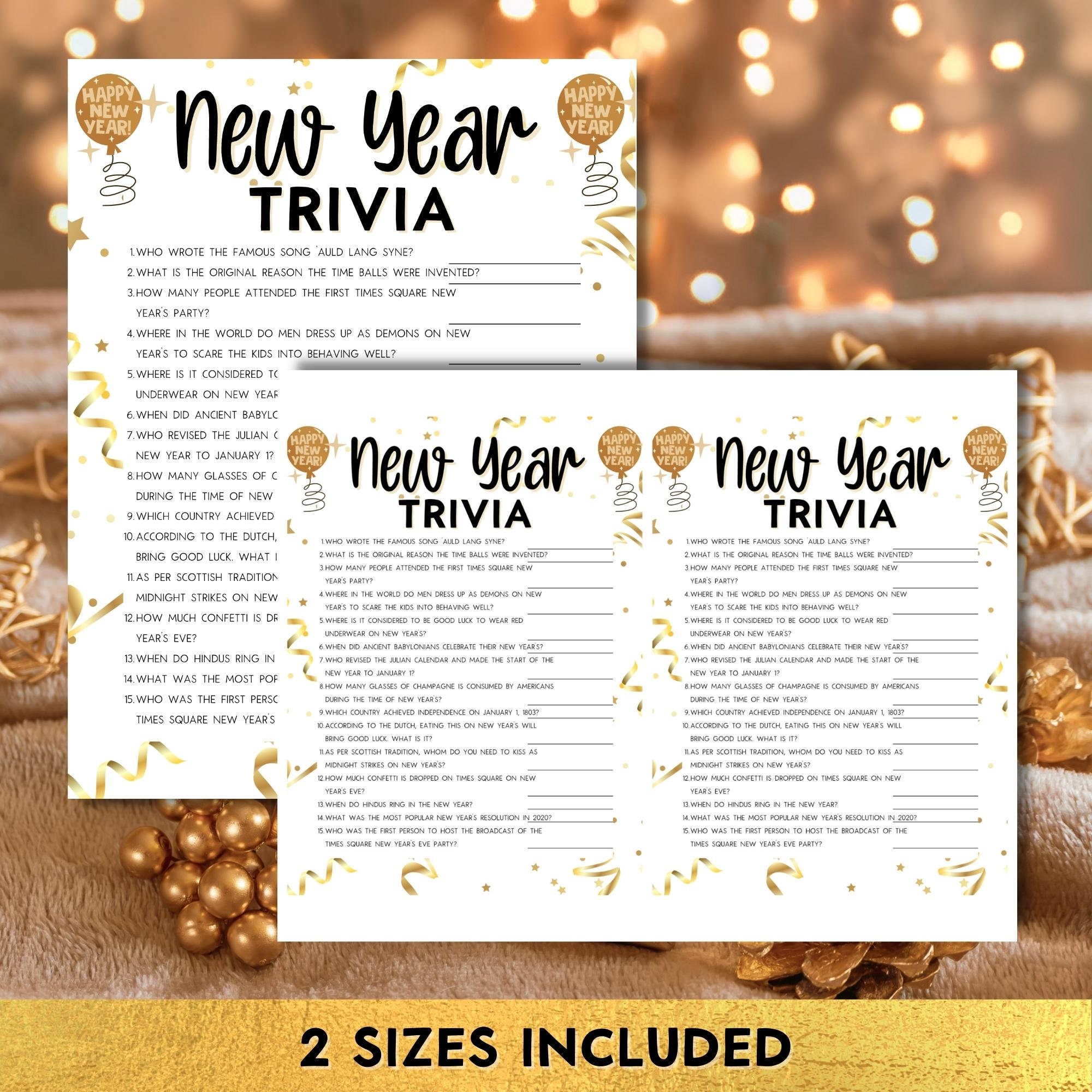 New Year's Eve Party Game, Printable Trivia Quiz Game, Instant Digital ...