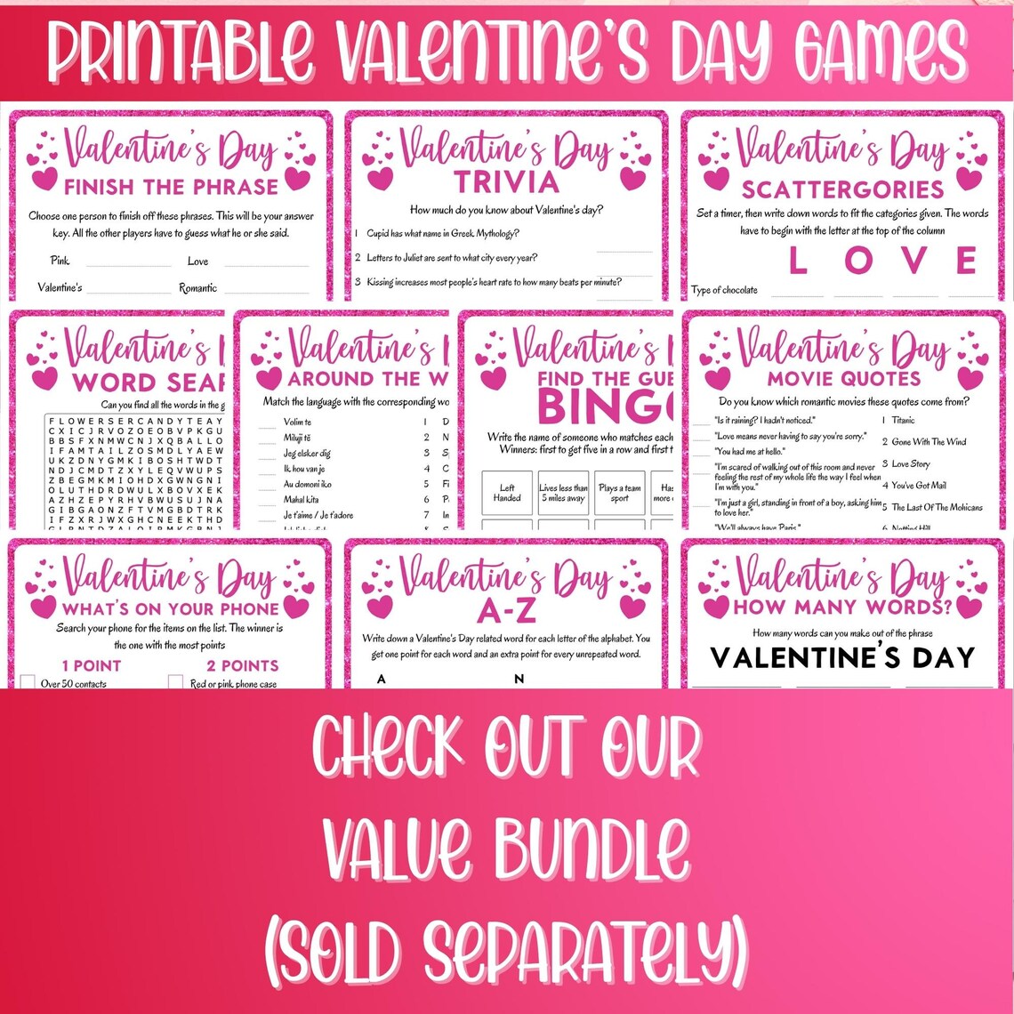 Printable Valentine's Day Word Search Party Game Instant | Etsy