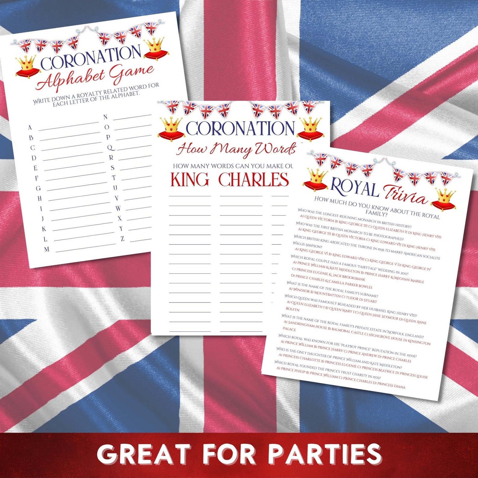 Coronation Printable Party Games King Charles III British - Etsy