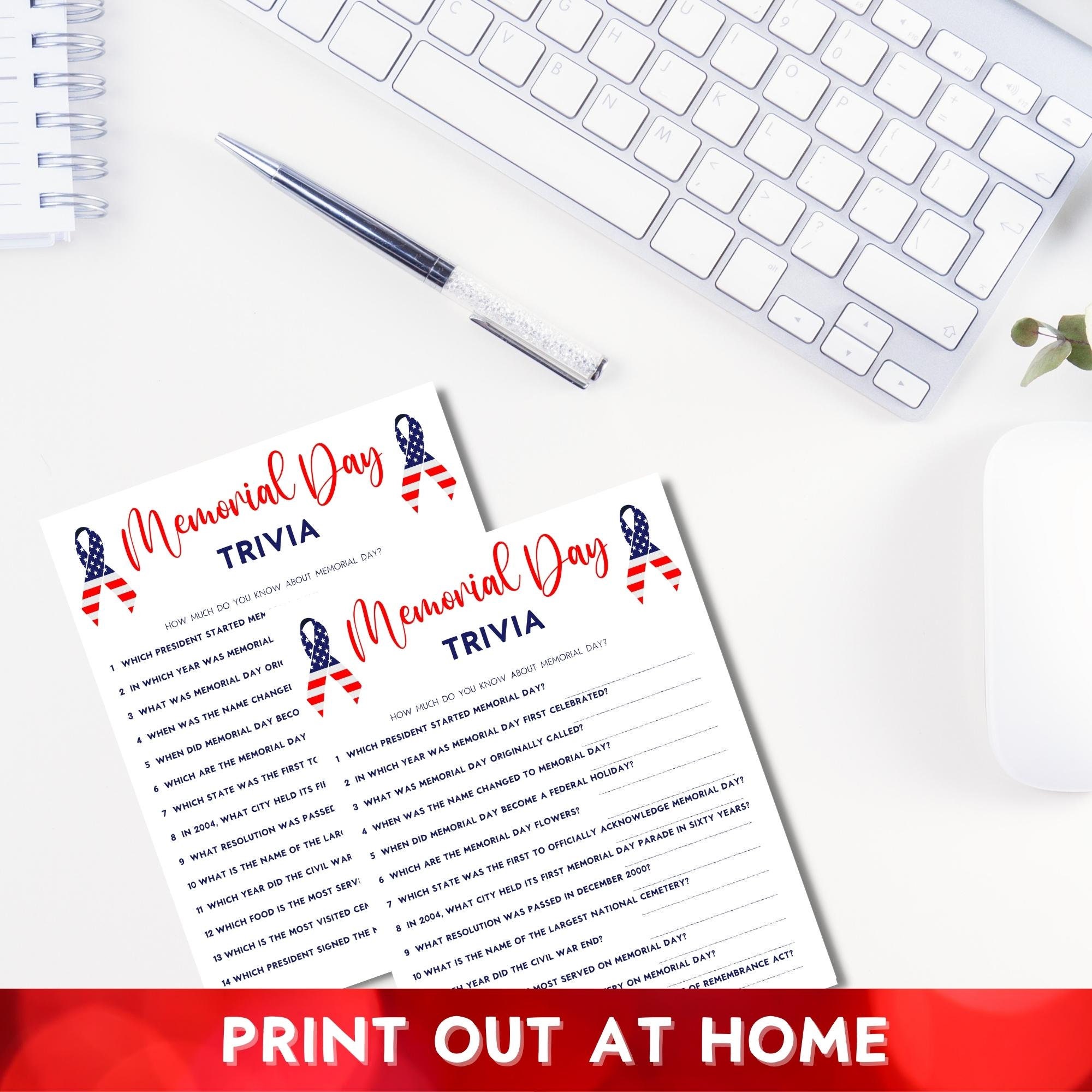 Printable Memorial Day Trivia Quiz Game Family Party Fun - Etsy