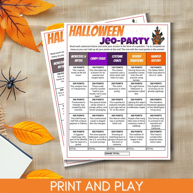 Classic Halloween Jeopardy Game – Printable Trivia for Parties ...