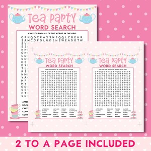 Tea Party Printable Word Search Game, Girls Birthday Party, Afternoon ...