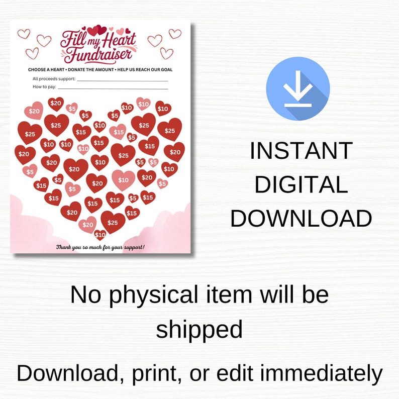 Fill My Heart Fundraiser Printable, Editable School Donation Poster ...