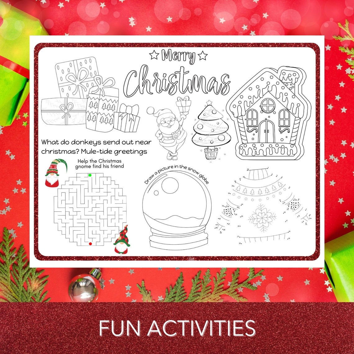 Printable Christmas Activity Sheet Placemats for Kids Instant | Etsy
