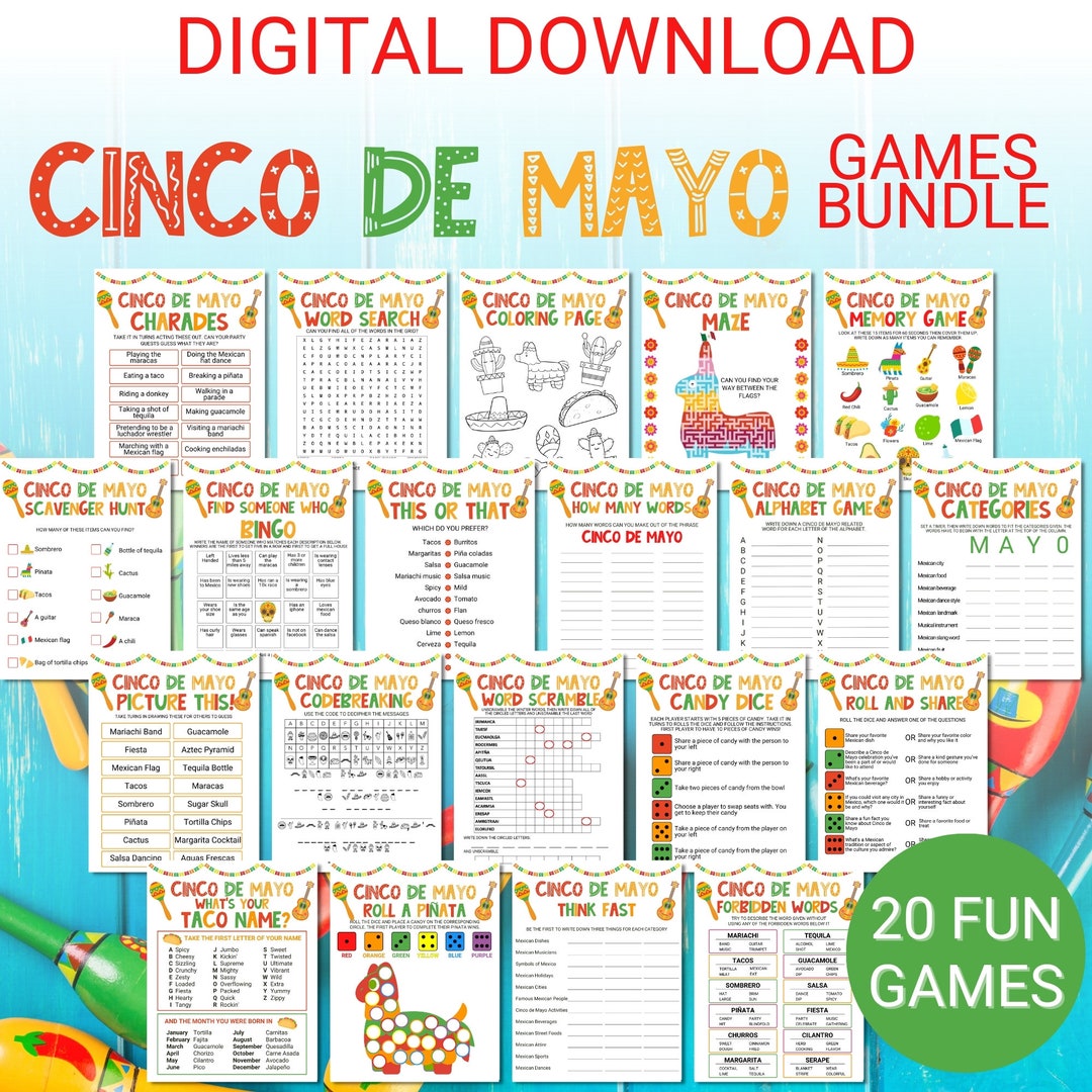 Cinco De Mayo Games Bundle, Fiesta Party, Family Game Night, Mexican ...