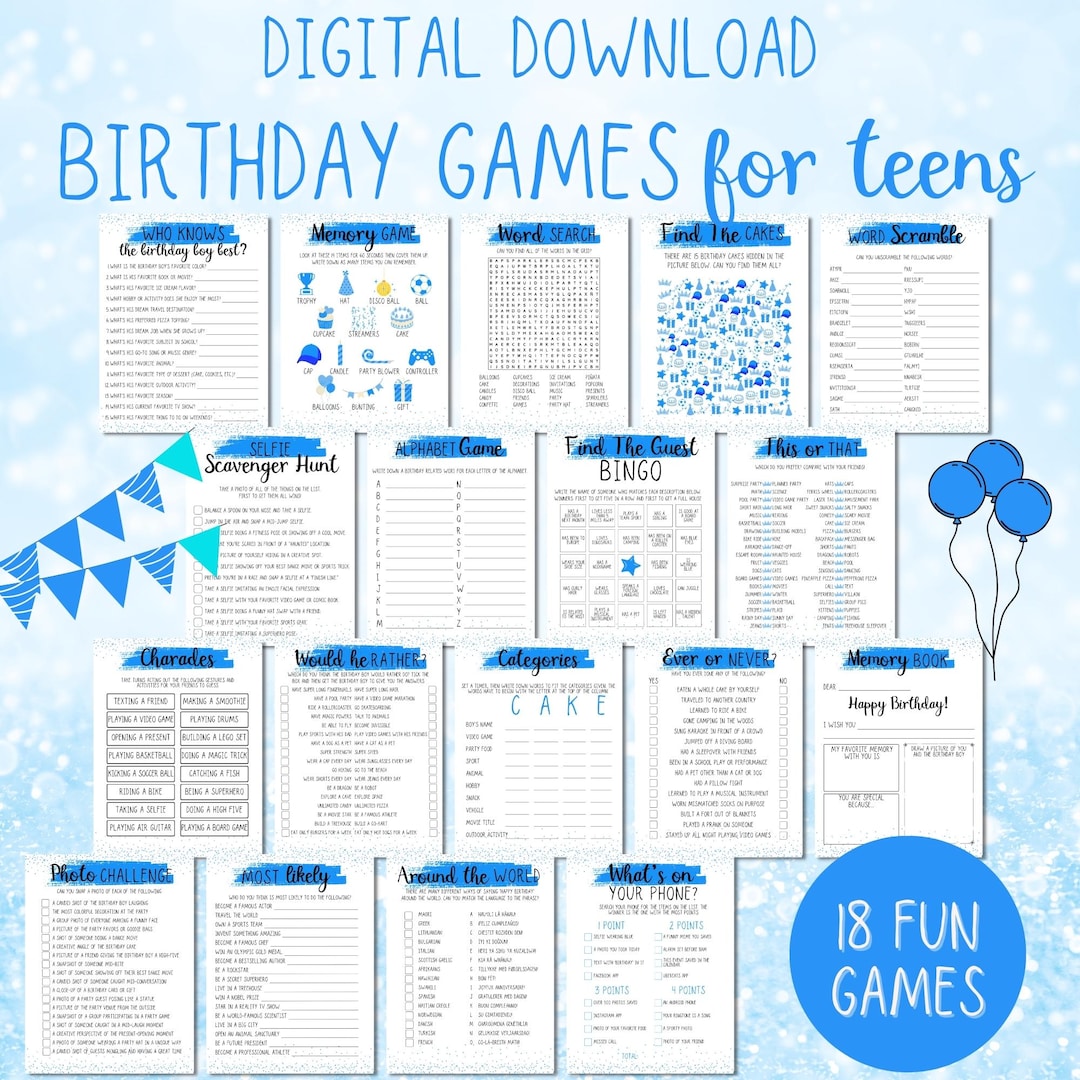Teen Boy Birthday Party Games - Fun Editable Printable Activities for ...