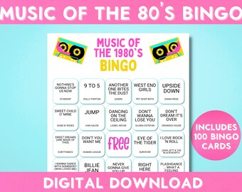 Music Bingo 80's Pop Hits, 100 Bingo Cards - Etsy