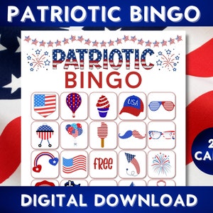 Patriotic Bingo Game, 20 Unique Bingo Cards, Printable, Memorial Day ...