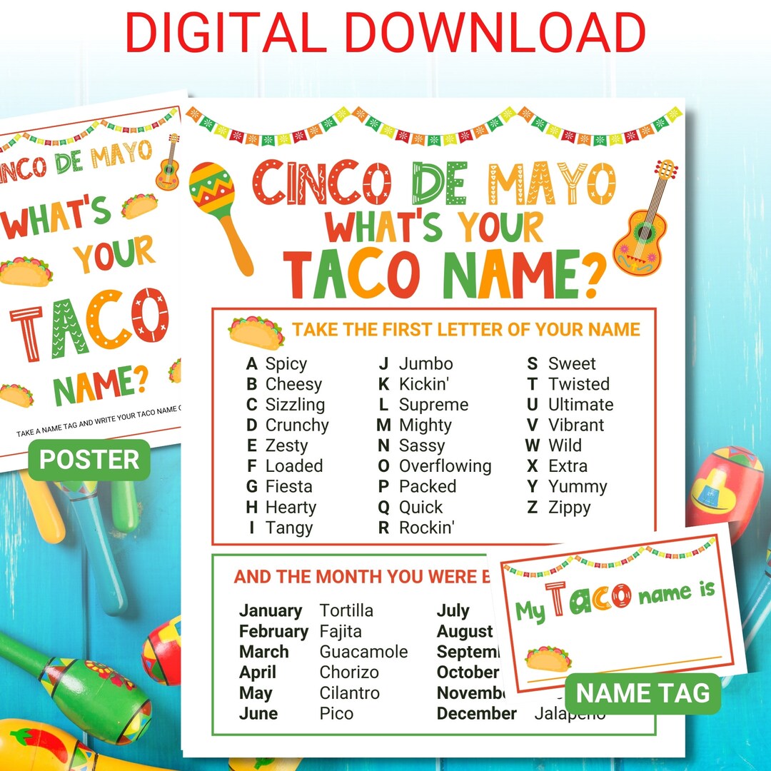 Taco Name Game, Cinco De Mayo Fiesta, Family Party (PDF Download) - Etsy
