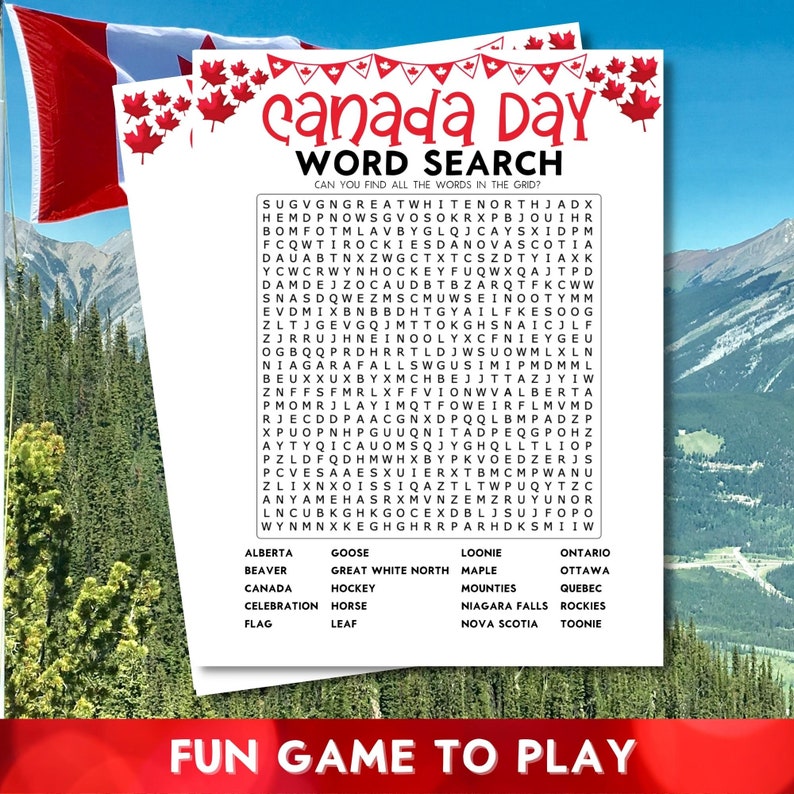 Canada Day Word Search Printable Instant Download Party - Etsy