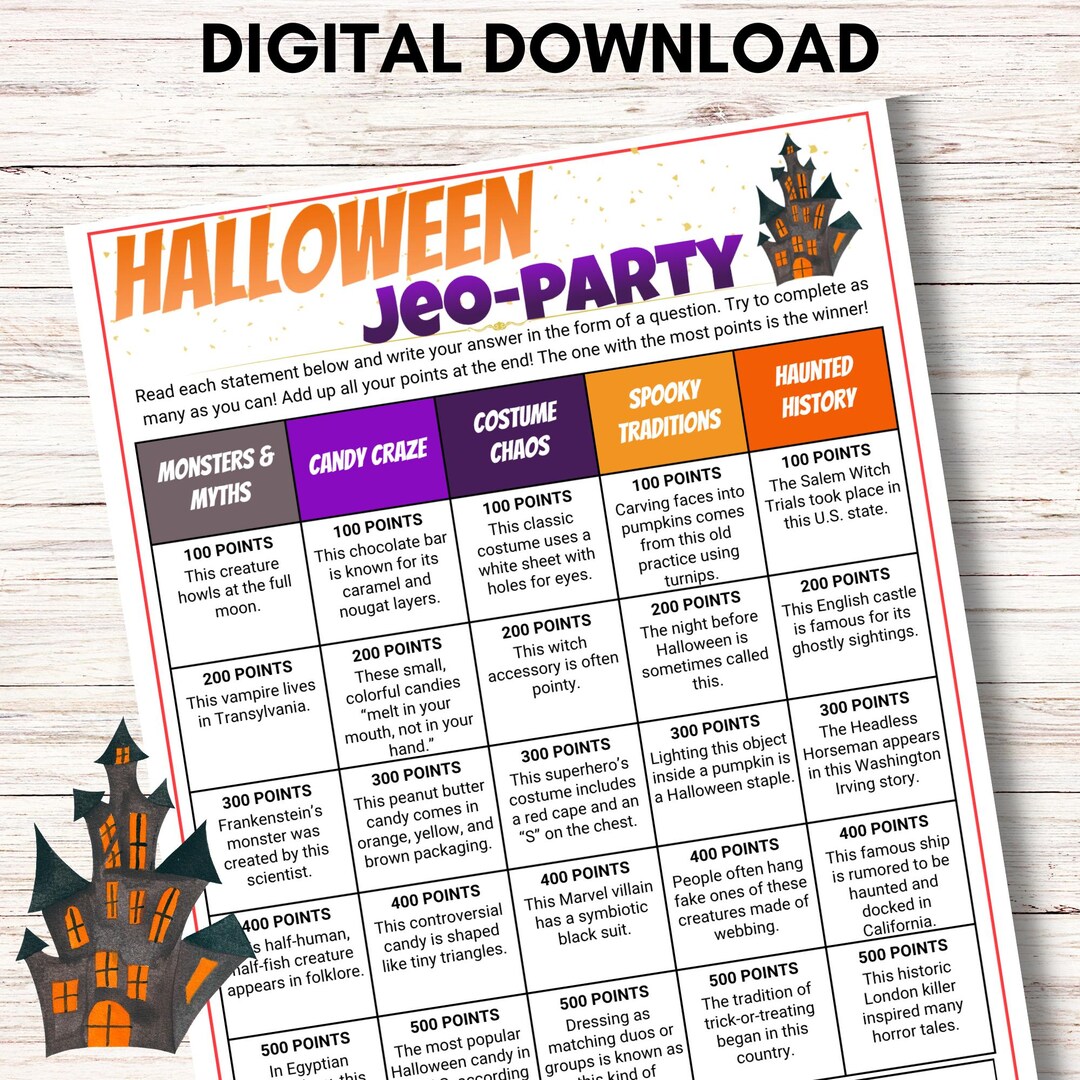 Classic Halloween Jeopardy Game – Printable Trivia for Parties ...