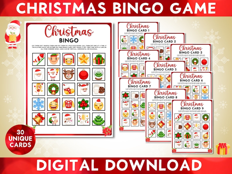 Printable Christmas Bingo Game, Instant Digital Download, 30 Unique ...