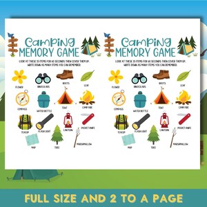Camping Memory Game, Printable Camping Trip Game, Summer Camp, Family ...