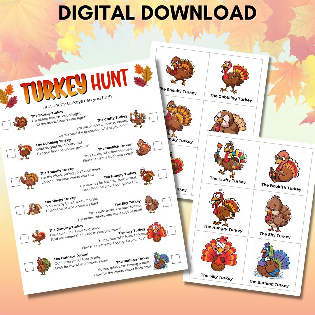 Turkey Hunt Game, Thanksgiving Scavenger Hunt, Kids Thanksgiving ...