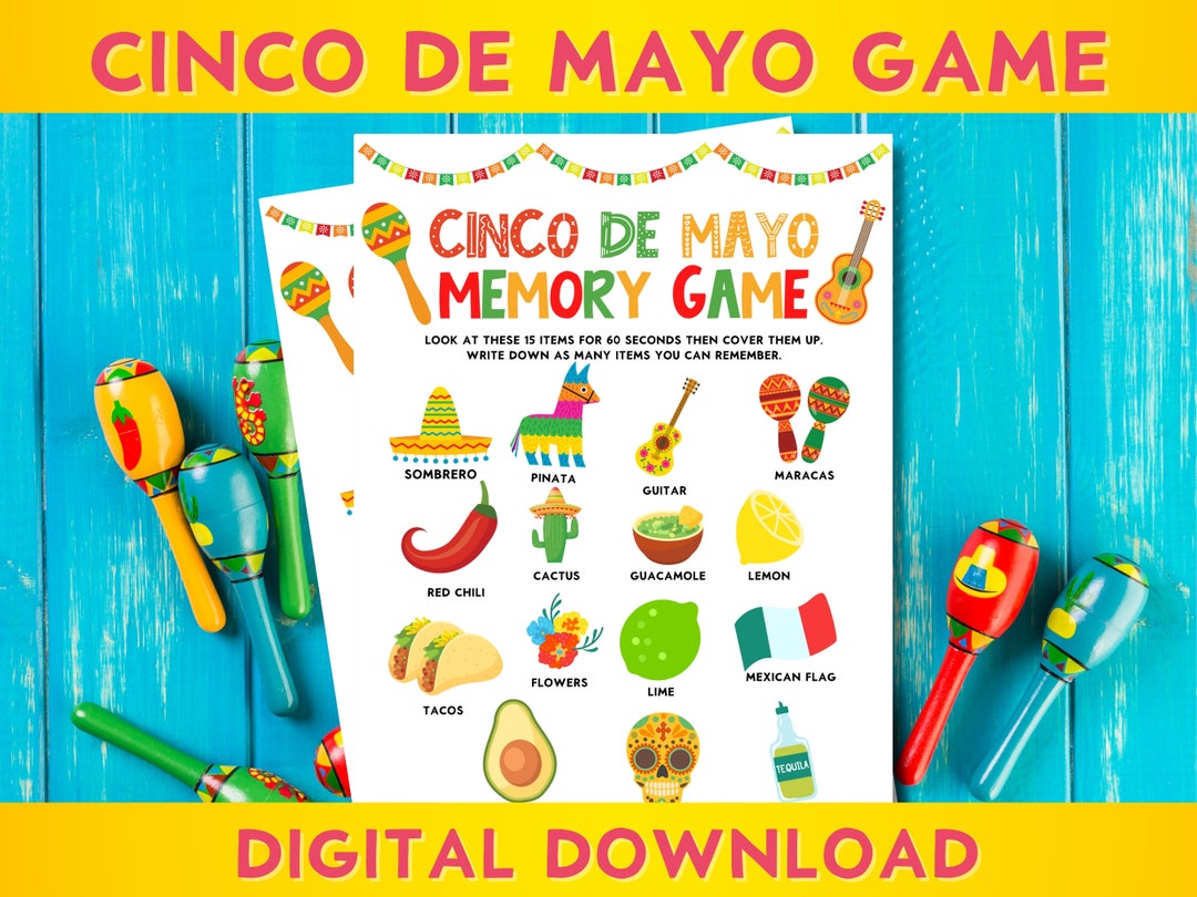 Cinco De Mayo Printable Memory Game, Fiesta Party, Family Game Night ...
