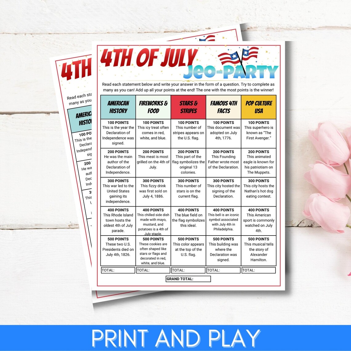 4th of July Trivia Game – Printable Jeo-party Quiz, Editable Canva ...