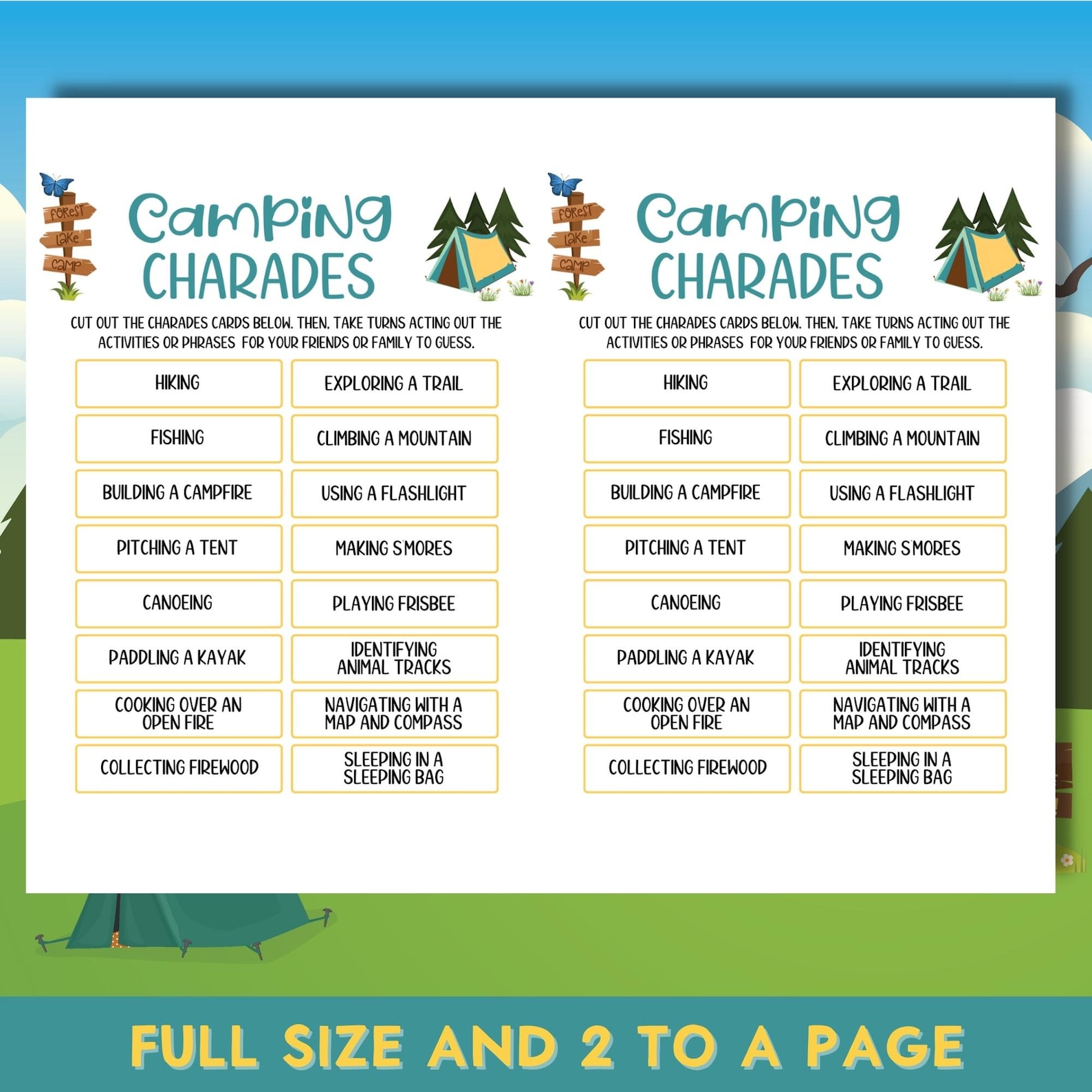 Camping Charades Game, Printable Camping Trip Game, Summer Camp, Family ...