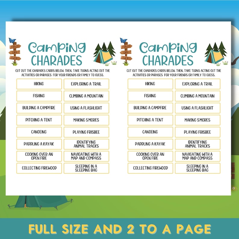 Camping Charades Game, Printable Camping Trip Game, Summer Camp, Family ...