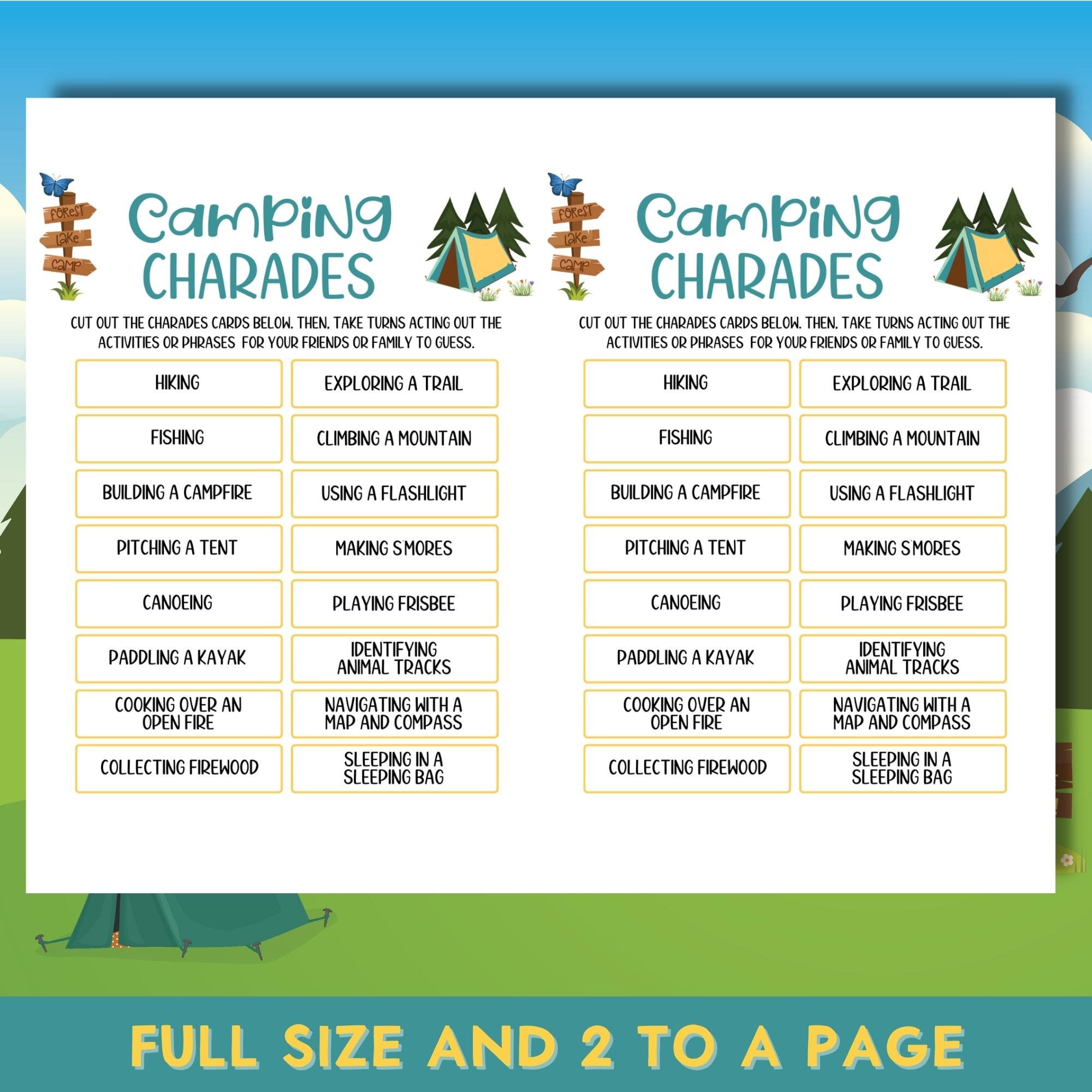 Camping Charades Game, Printable Camping Trip Game, Summer Camp, Family ...