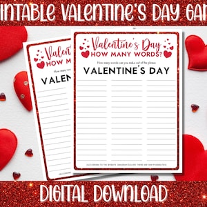 Printable Valentine's Day How Many Words Party Game, Instant Download ...