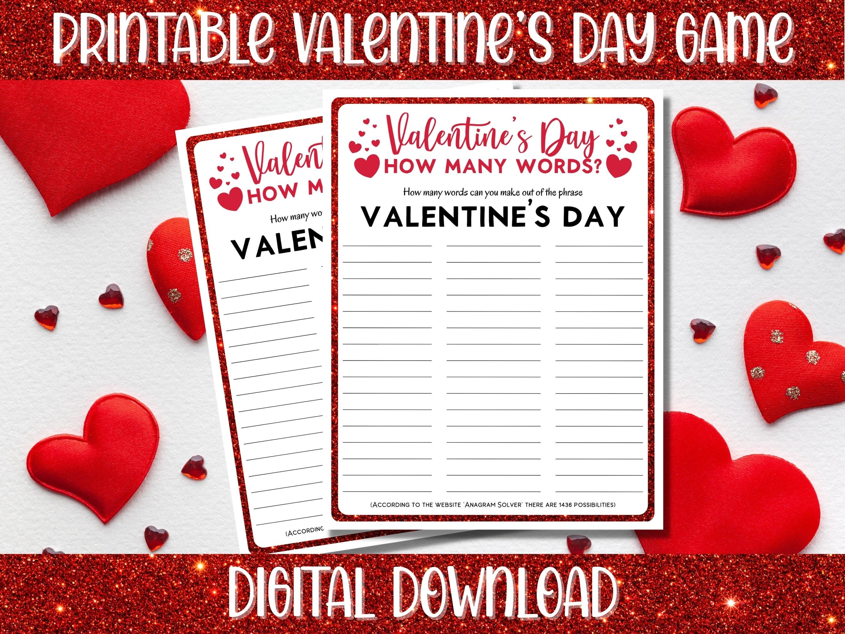 Printable Valentine's Day How Many Words Party Game - Etsy