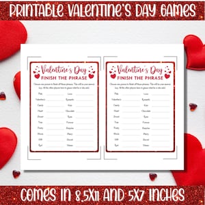 Printable Valentine's Day Finish the Phrase Party Game, Instant ...