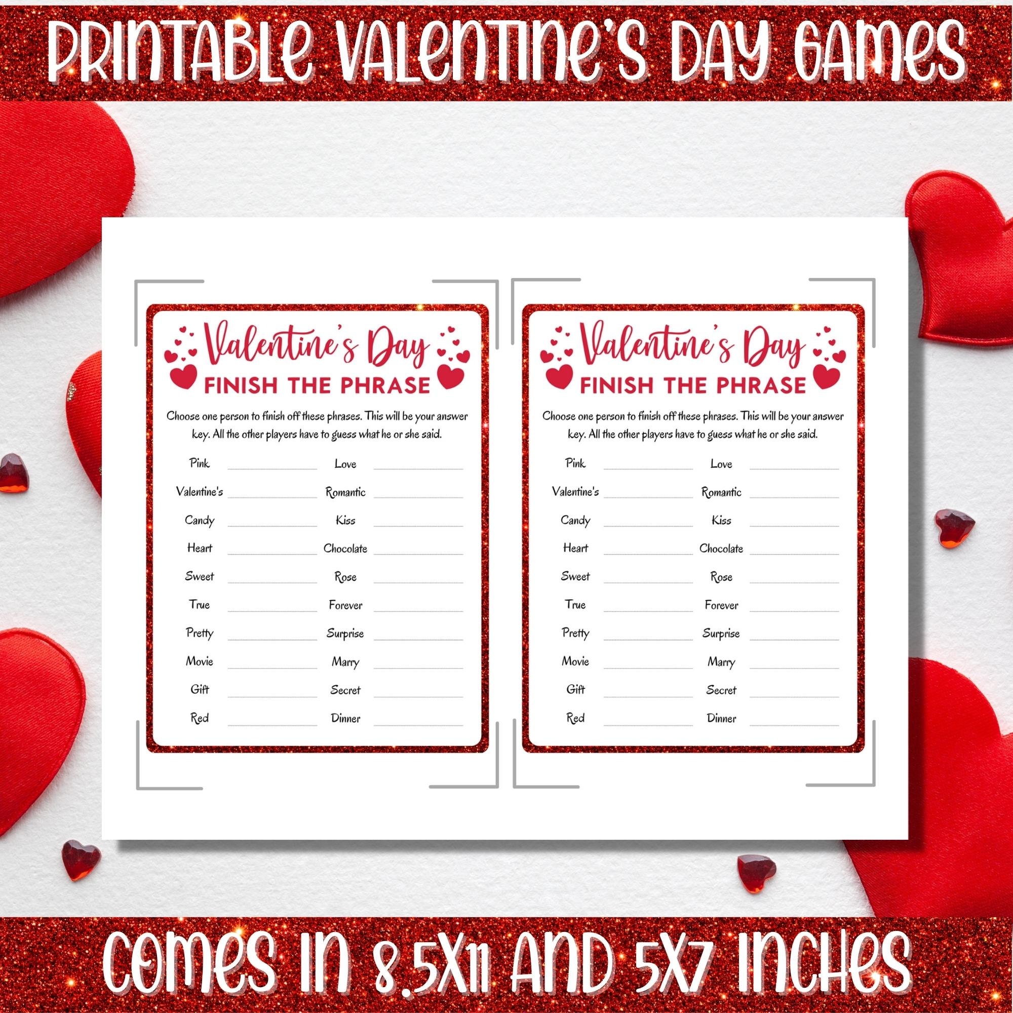Printable Valentine's Day Finish the Phrase Party Game, Instant ...