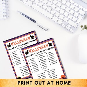 Printable Halloween What's Your Scary Name Activity, Party Game ...