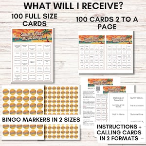 Summer Vibes Music Bingo – Printable Game With 100 Bingo Cards, Pool ...