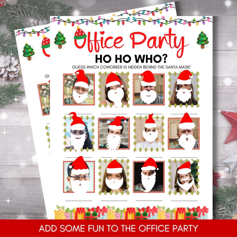 Office Party Christmas Game, Ho Ho Who, Editable Canva Template, Guess ...